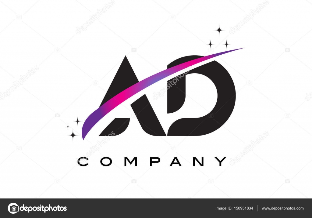 AD A D Black Letter Logo Design with Purple Magenta Swoosh Stock Vector ...