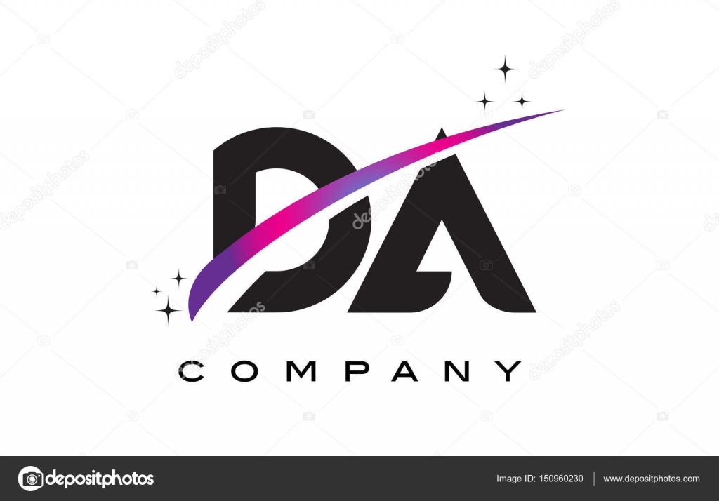 DA D A Black Letter Logo Design with Purple Magenta Swoosh Stock Vector ...