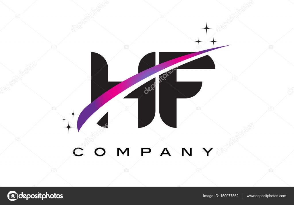 HF H F Black Letter Logo Design with Purple Magenta Swoosh Stock Vector ...