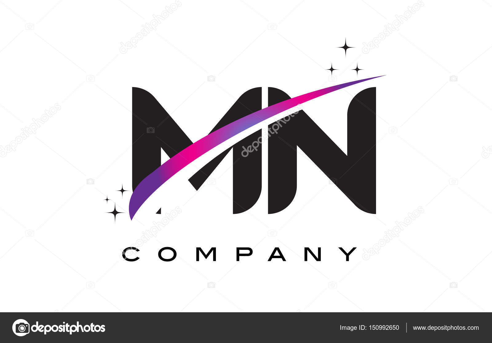 MN M N Black Letter Logo Design with Purple Magenta Swoosh Stock Vector ...