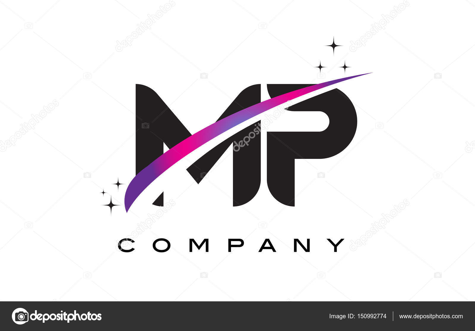 MP M P Black Letter Logo Design with Purple Magenta Swoosh Stock Vector ...