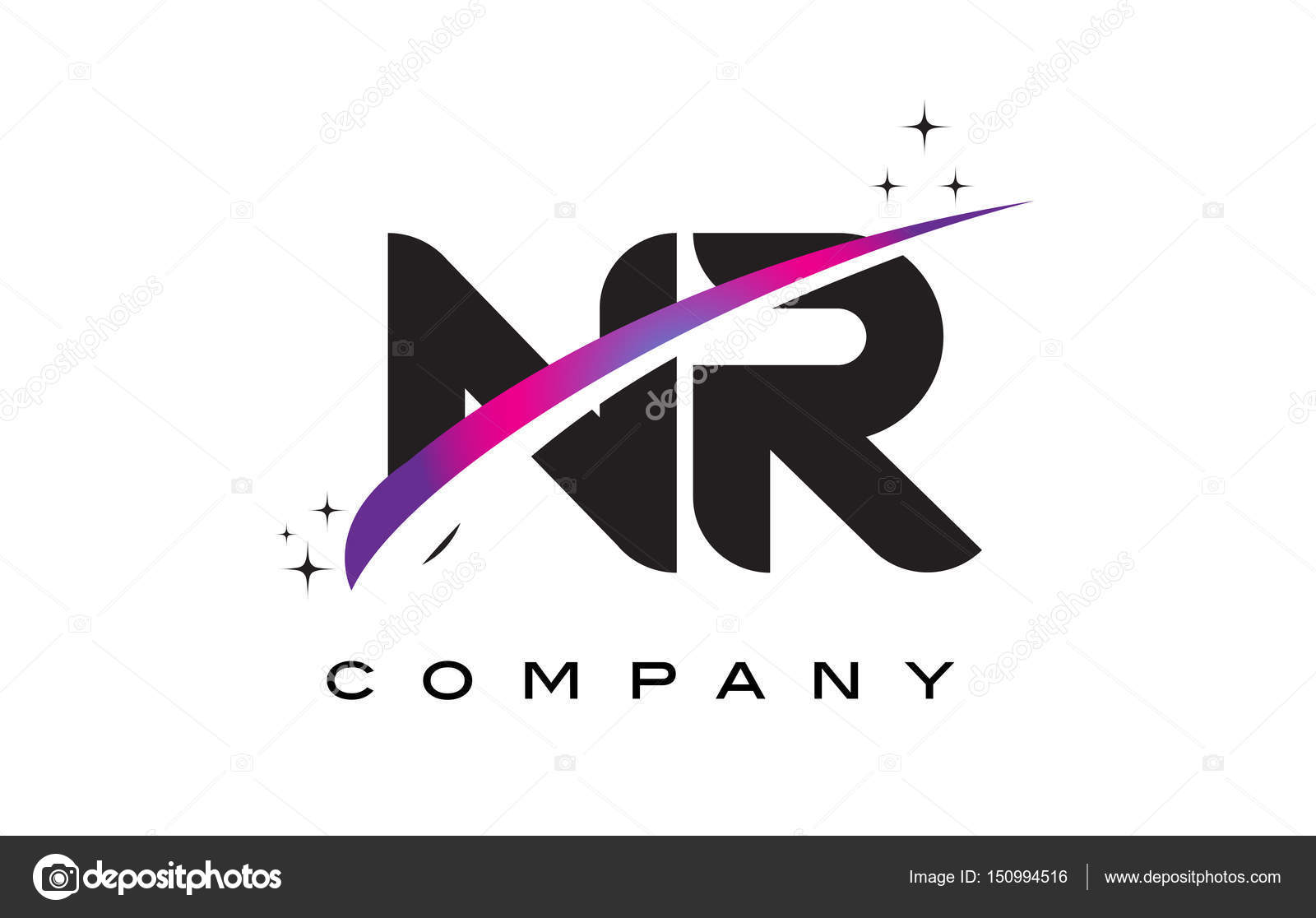 NR N R Black Letter Logo Design with Purple Magenta Swoosh Stock Vector ...