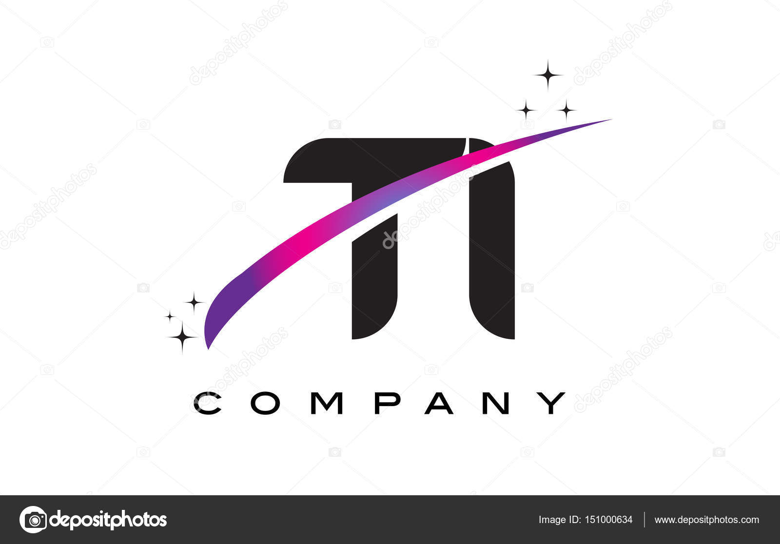 TI T I Black Letter Logo Design with Purple Magenta Swoosh Stock Vector ...