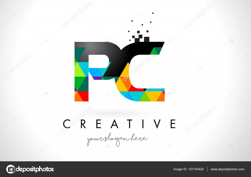 PC P C Letter Logo with Colorful Triangles Texture Design Vector Stock ...