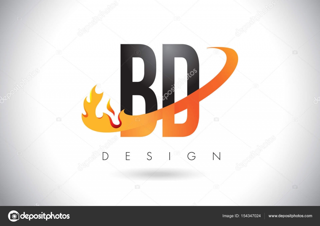 BD B D Letter Logo with Fire Flames Design and Orange Swoosh. Stock ...