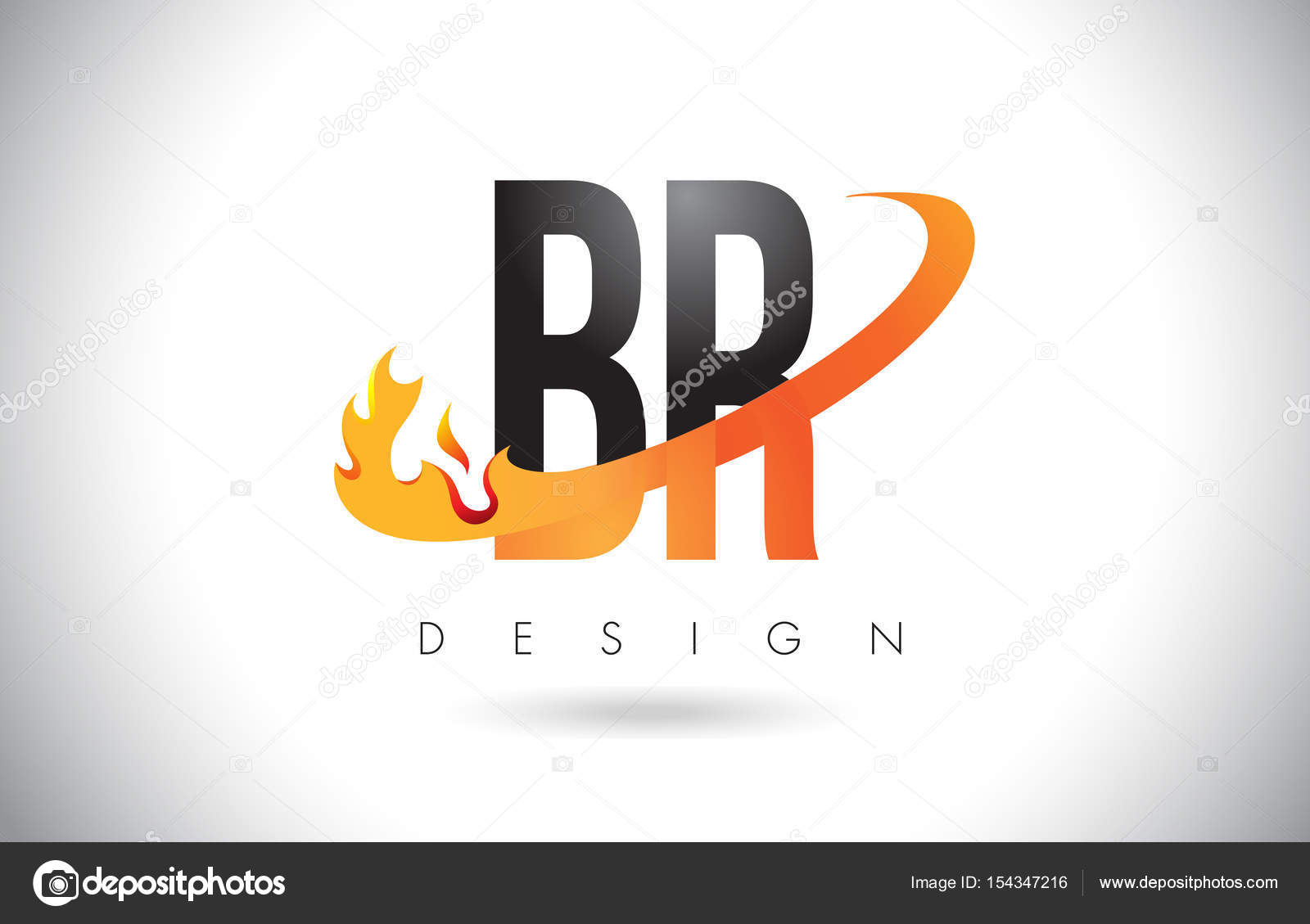 BR B R Letter Logo with Fire Flames Design and Orange Swoosh. Stock ...