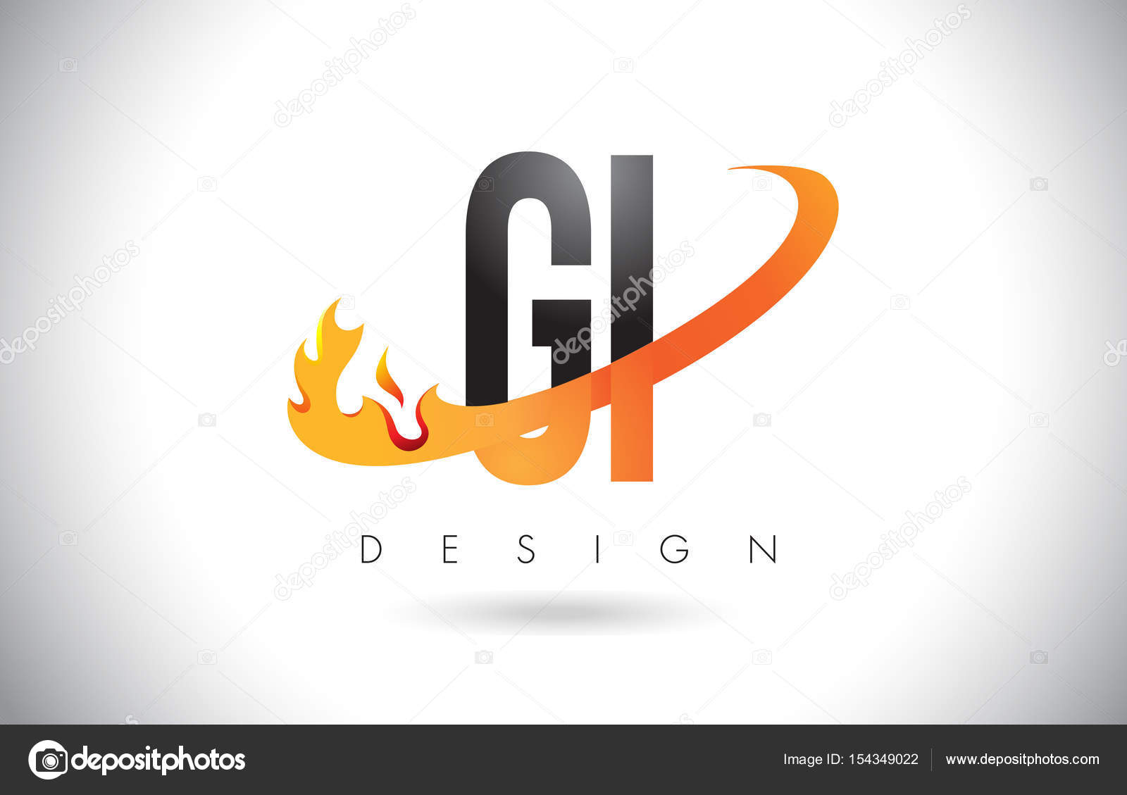 GI G I Letter Logo with Fire Flames Design and Orange Swoosh. Stock ...