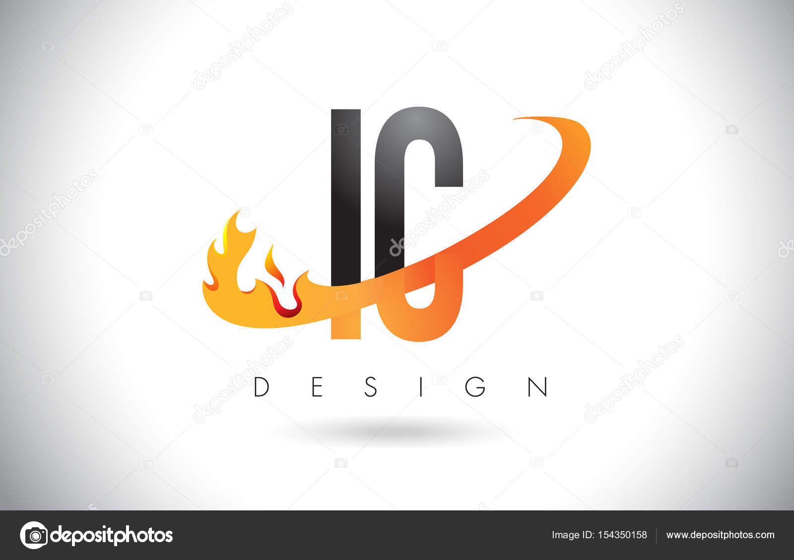 IC I C Letter Logo with Fire Flames Design and Orange Swoosh. Stock ...