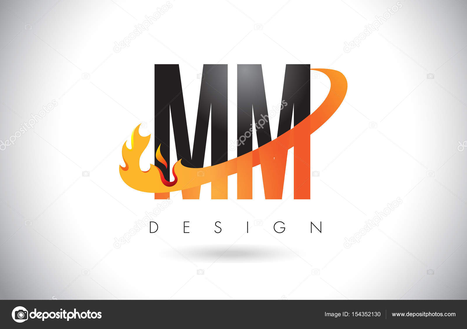 MM M M Letter Logo with Fire Flames Design and Orange Swoosh. Stock ...
