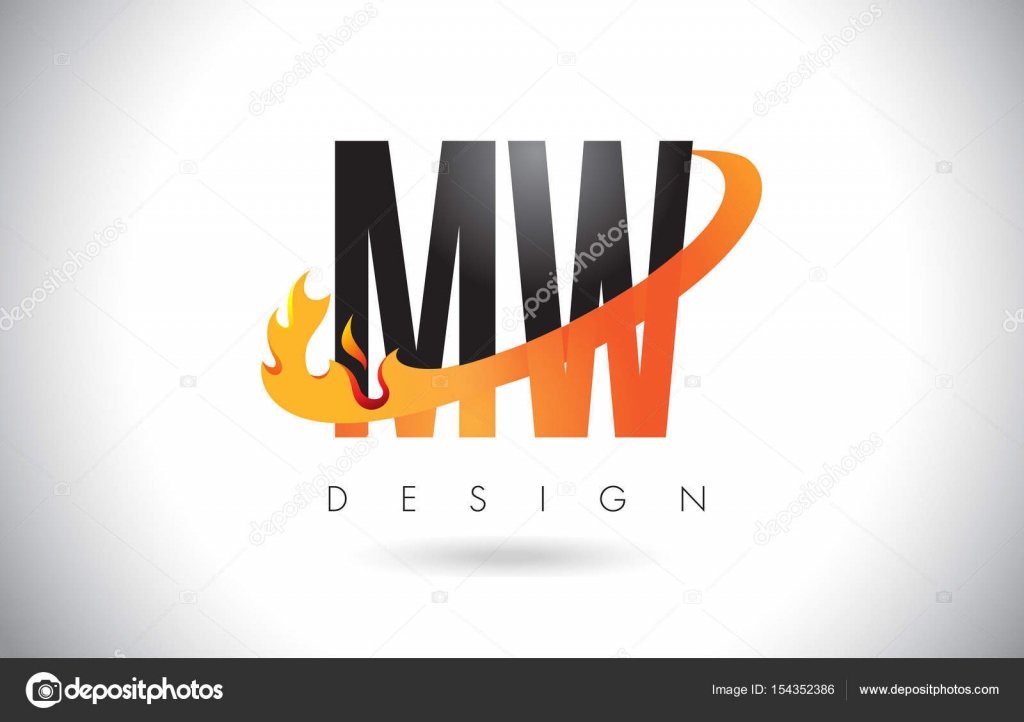 MW M W Letter Logo with Fire Flames Design and Orange Swoosh. Stock ...