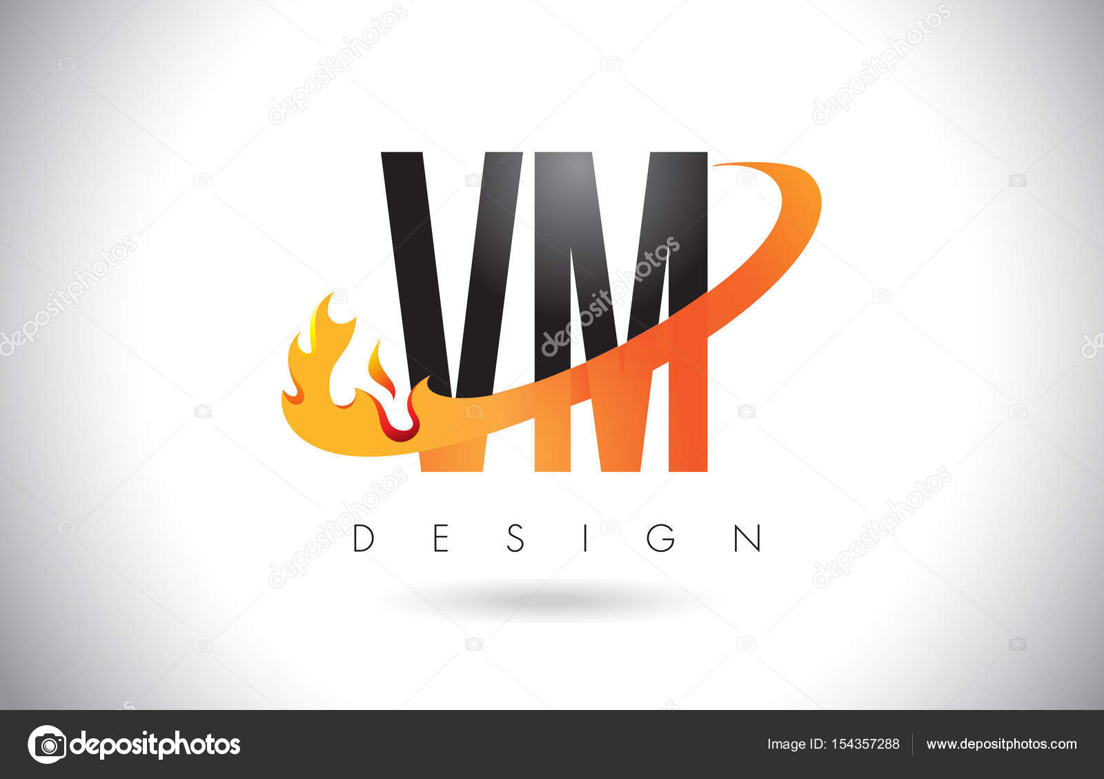 VM V M Letter Logo with Fire Flames Design and Orange Swoosh. Stock ...