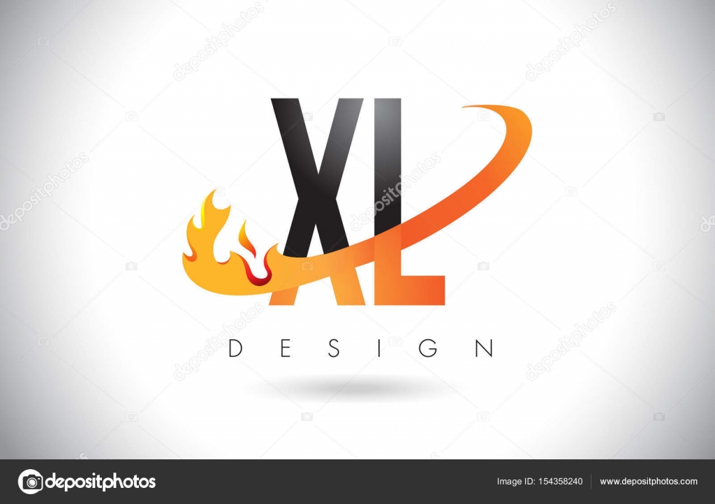 XL X L Letter Logo with Fire Flames Design and Orange Swoosh. Stock ...