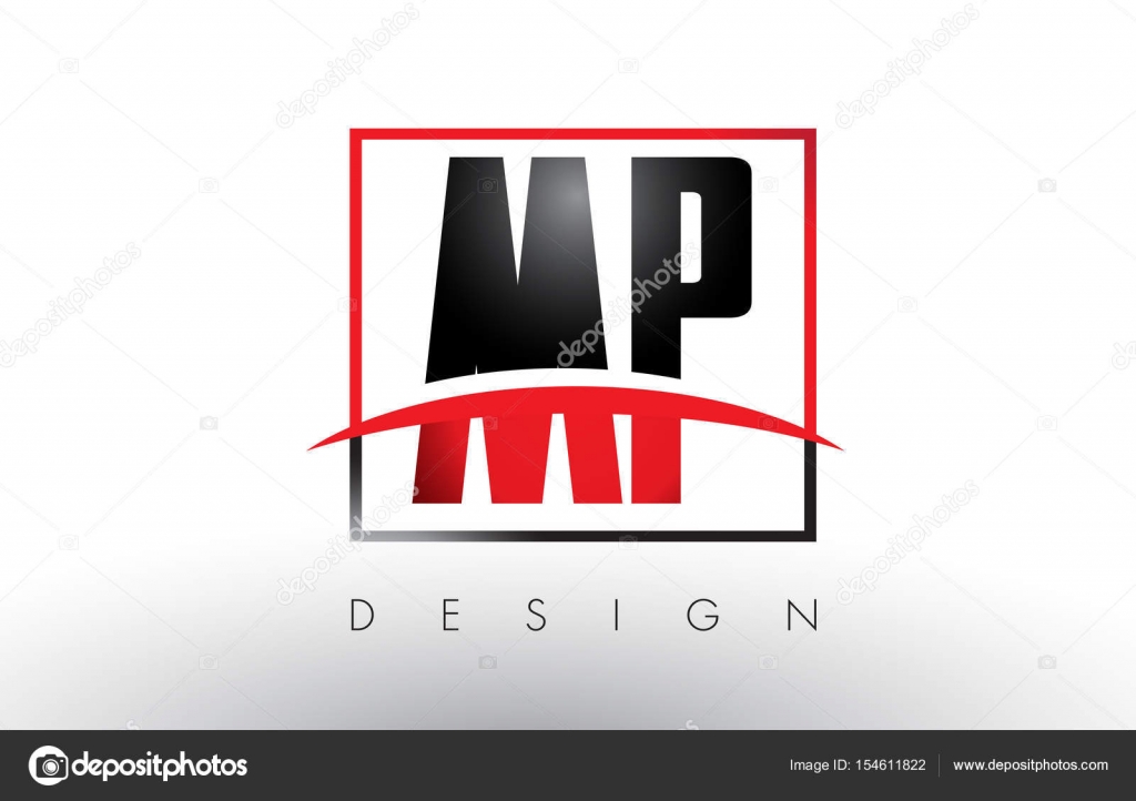 MP M P Logo Letters with Red and Black Colors and Swoosh. Stock Vector ...