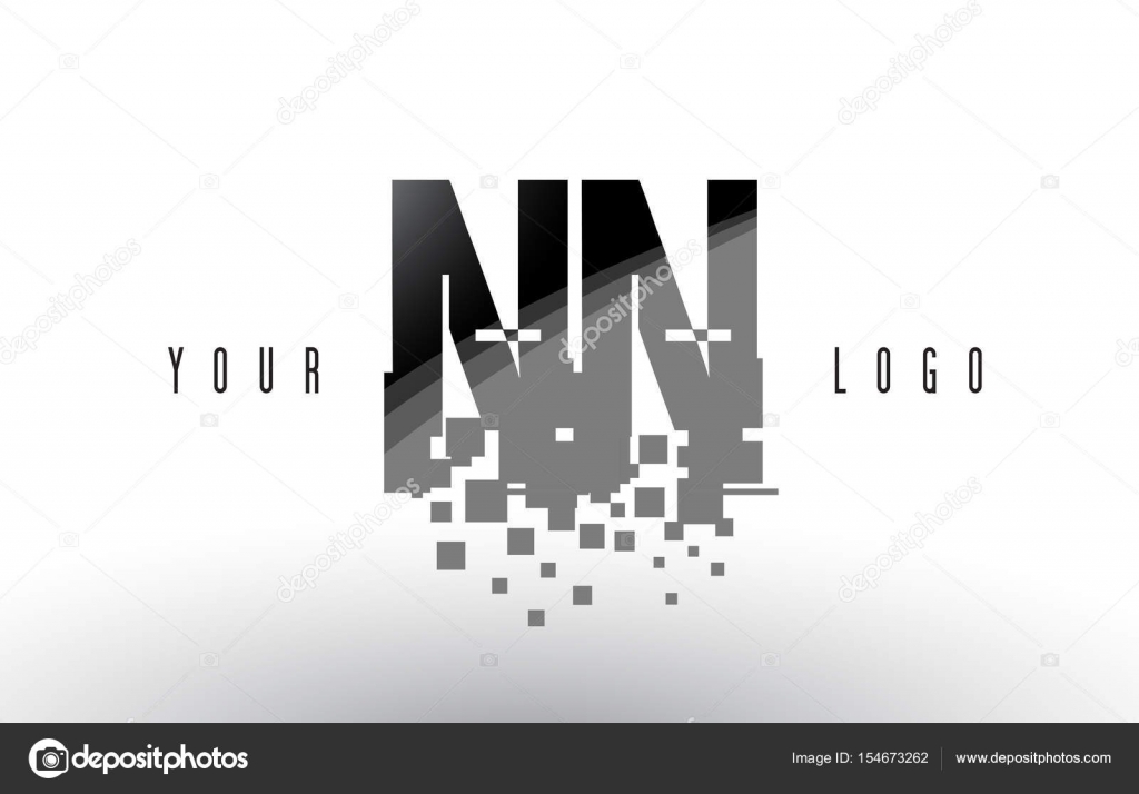 NN N Pixel Letter Logo with Digital Shattered Black Squares Stock ...