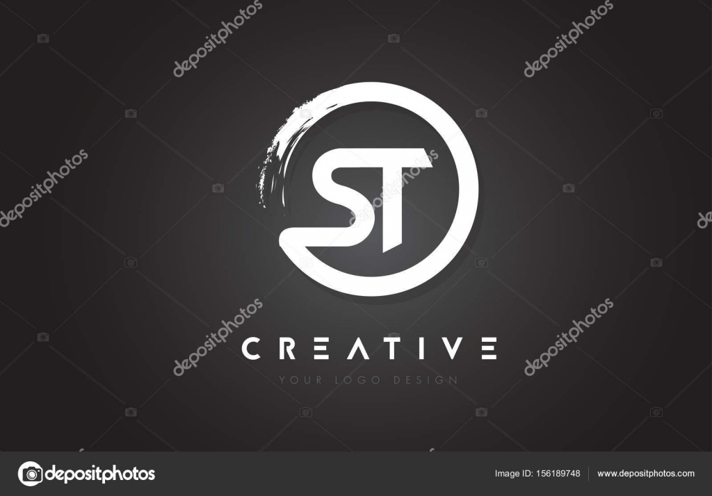 ST Circular Letter Logo with Circle Brush Design and Black Backg Stock ...