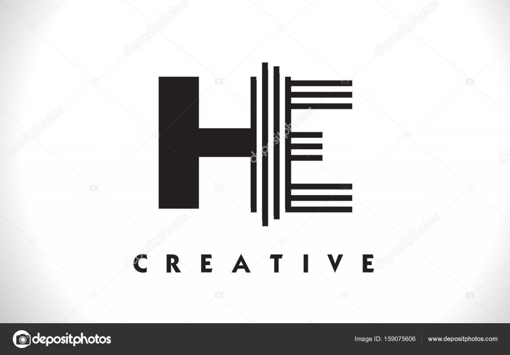 HE Logo Letter With Black Lines Design. Line Letter Vector Illus Stock ...