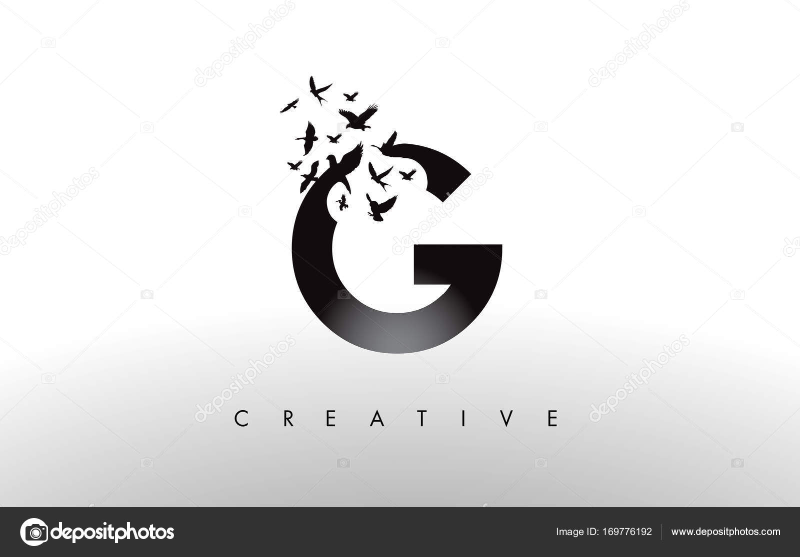 G Logo Letter with Flock of Birds Flying and Disintegrating from Stock ...