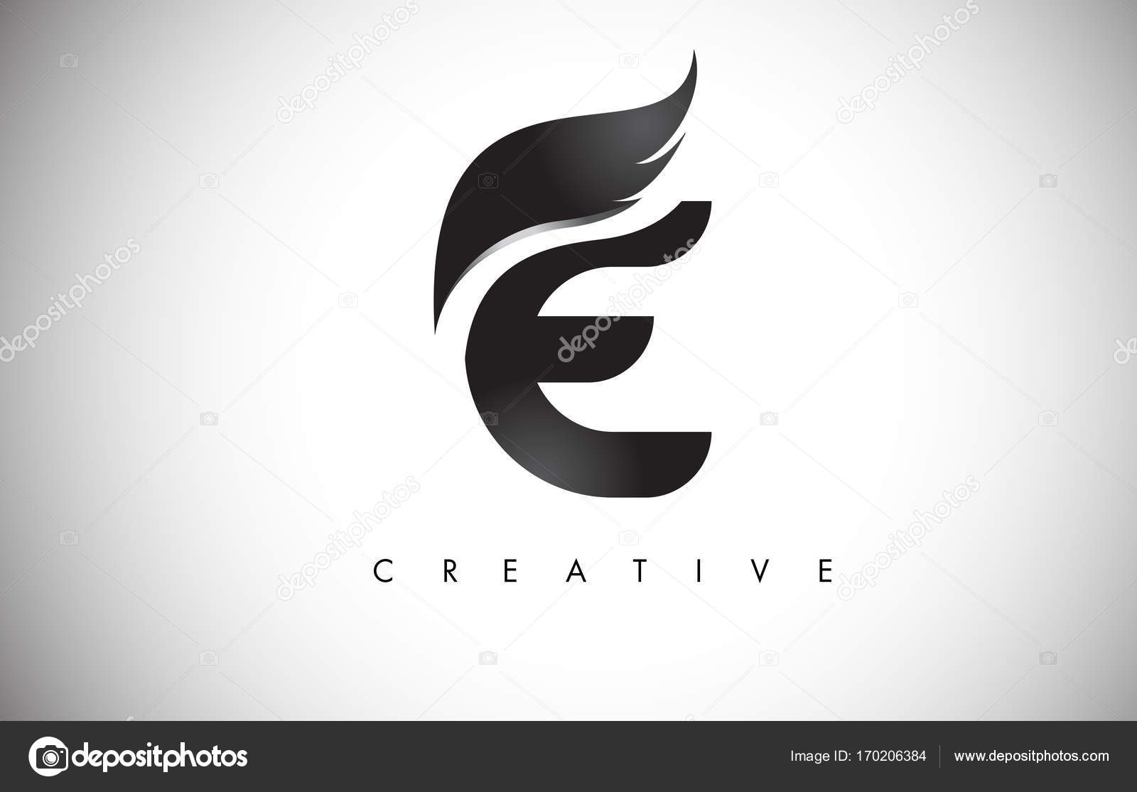 E Letter Wings Logo Design with Black Bird Fly Wing Icon. Stock Vector ...