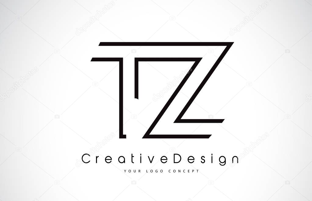 Diseño del logotipo de la letra TZ T Z en colores negros. 2022