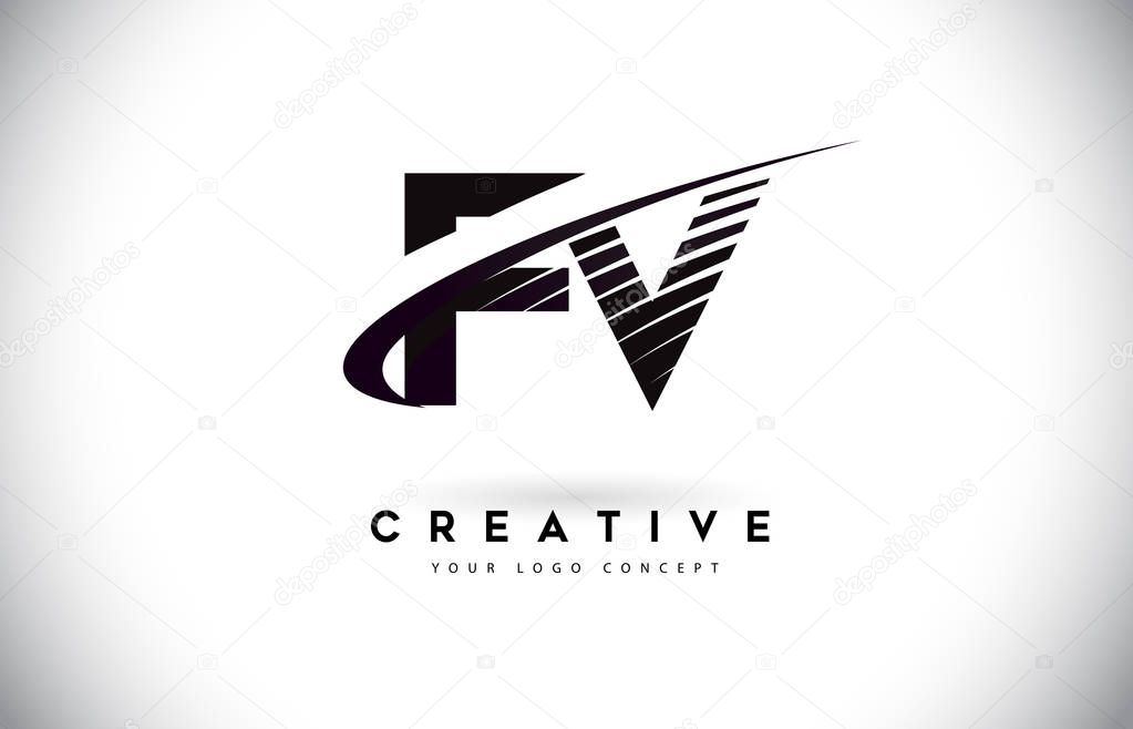 Diseño de Logo FV F V Letter con Swoosh y Black Lines. Modernas líneas ...