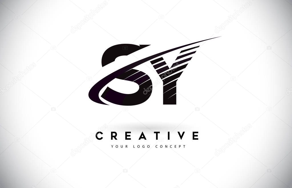Diseño del logotipo de la letra SY S Y con Swoosh y líneas negras ...