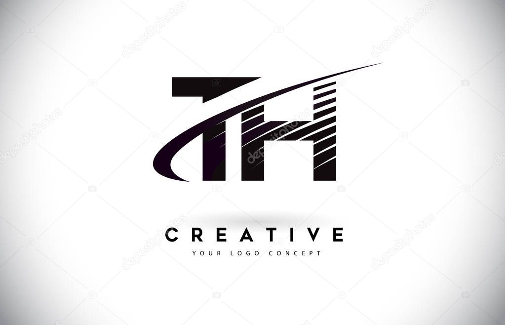 TH T H Carta Logo Diseño con Swoosh y Negro Líneas. Modernas líneas ...