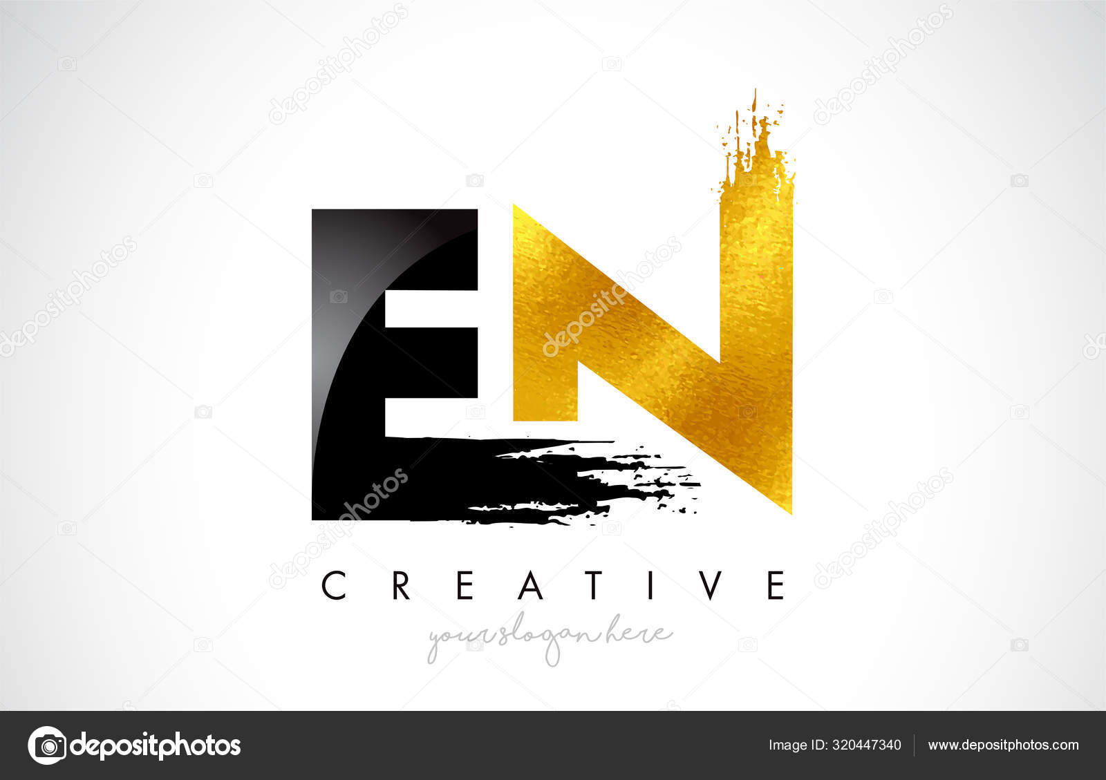 EN Letter Design with Black Golden Brush Stroke and Modern Look. Stock ...