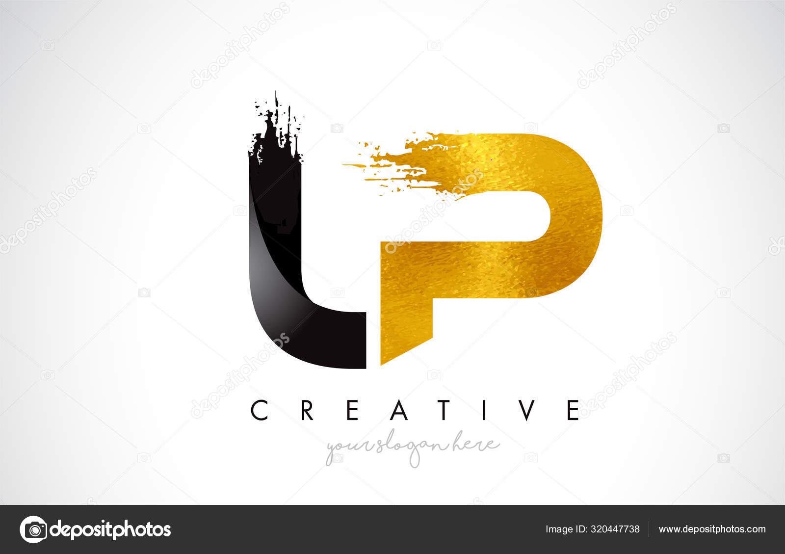 LP Letter Design with Black Golden Brush Stroke and Modern Look. Stock ...