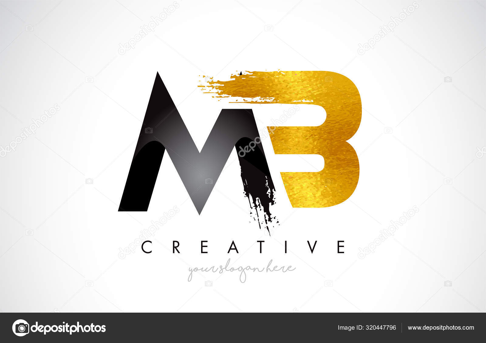 MB Letter Design with Black Golden Brush Stroke and Modern Look. Stock ...
