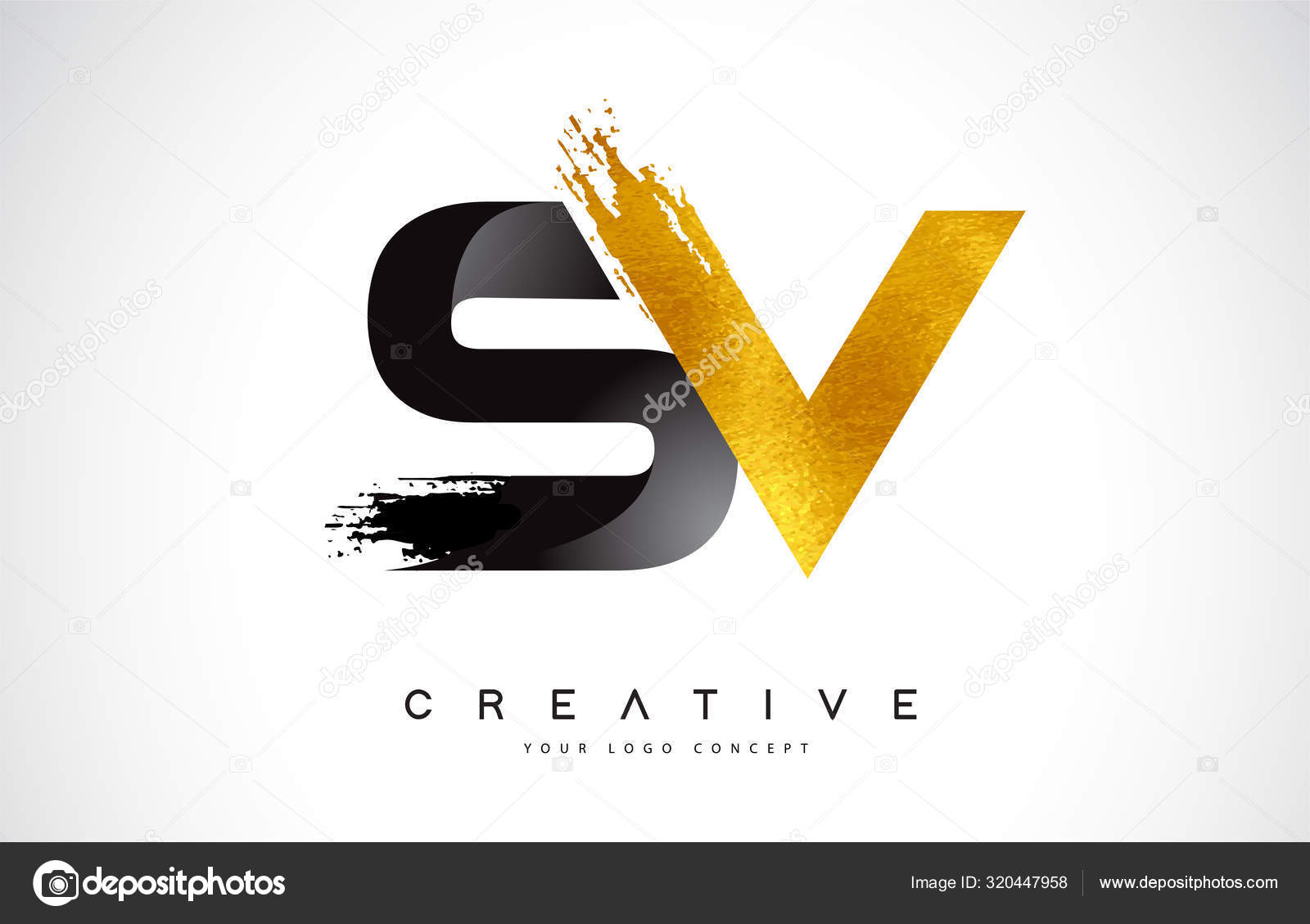SV Letter Design with Black Golden Brush Stroke and Modern Look. Stock ...