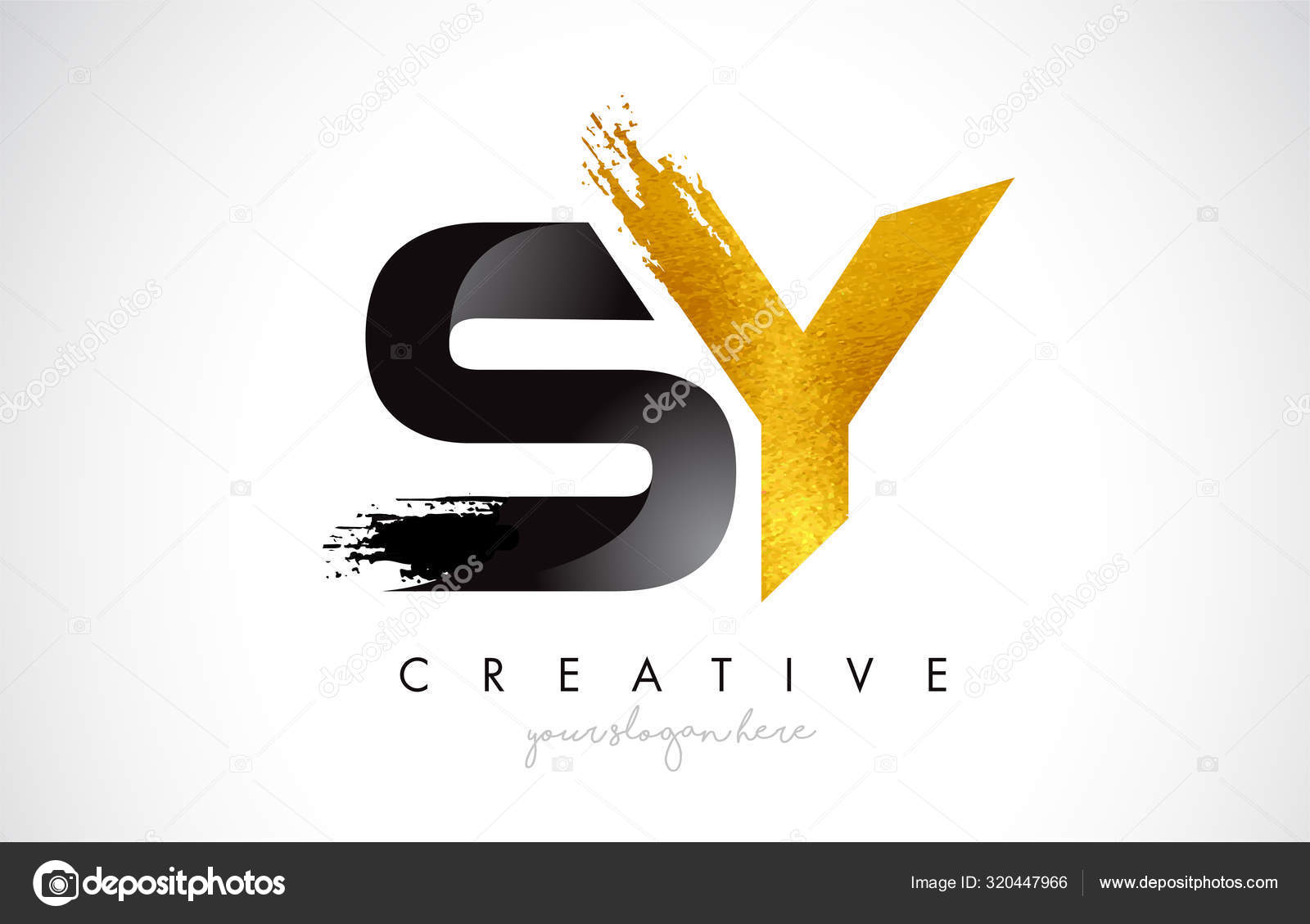 SY Letter Design with Black Golden Brush Stroke and Modern Look. Stock ...