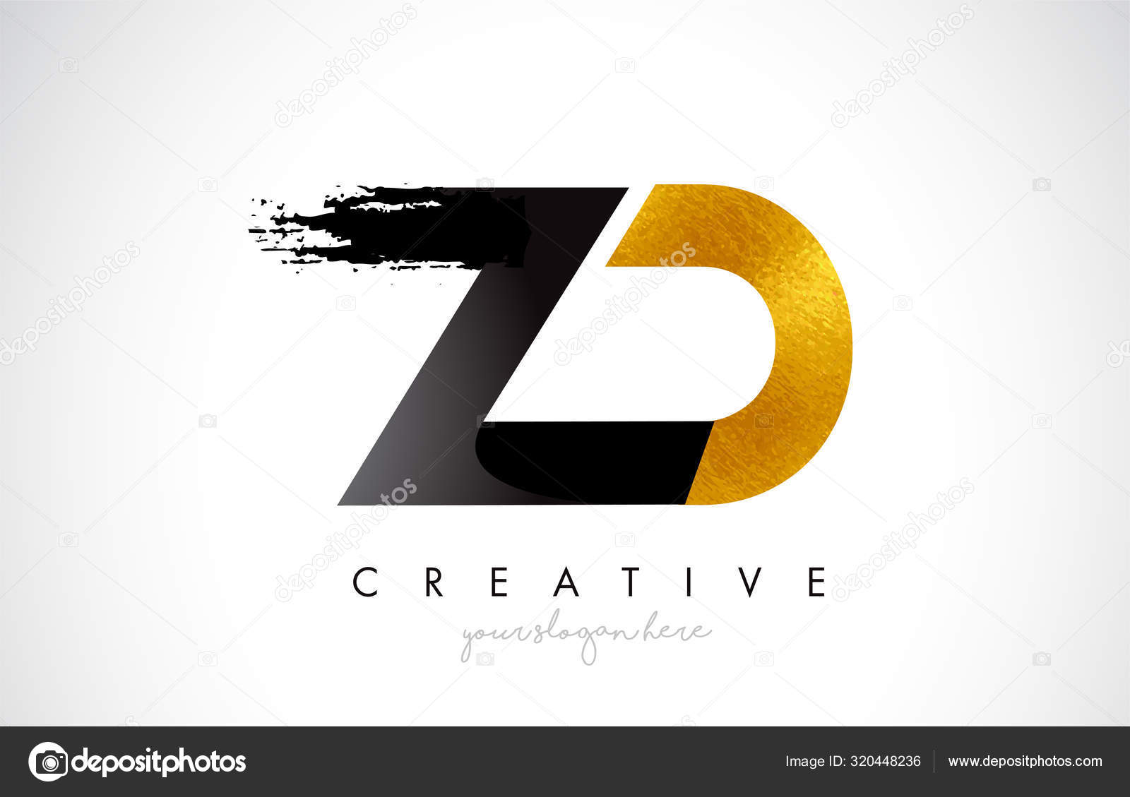 ZD Letter Design with Black Golden Brush Stroke and Modern Look. Stock ...