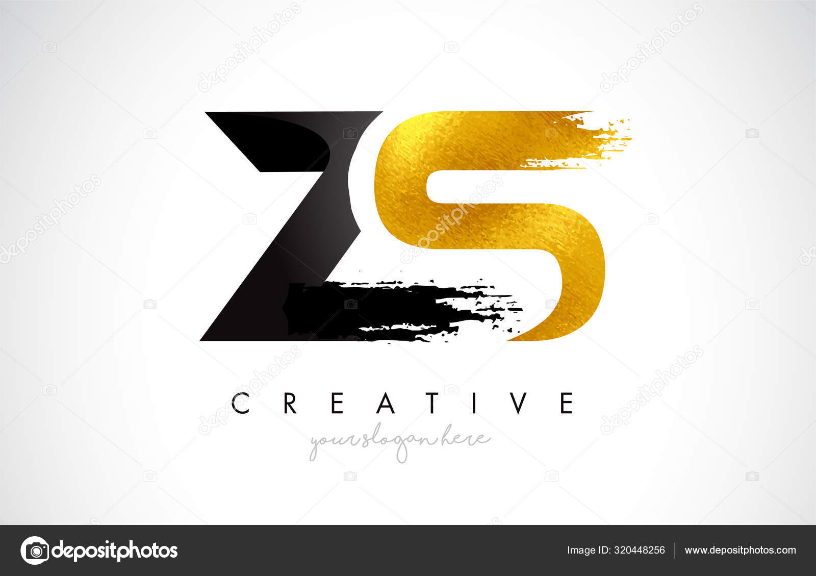 ZS Letter Design with Black Golden Brush Stroke and Modern Look. Stock ...