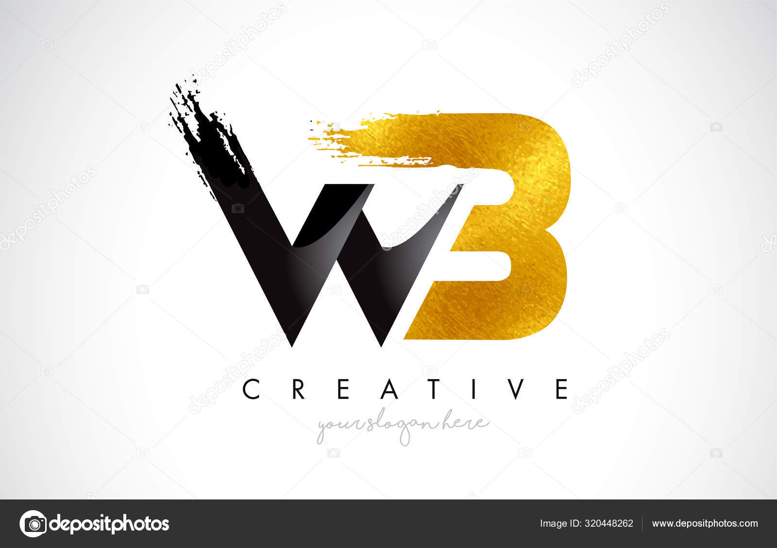 WB Letter Design with Black Golden Brush Stroke and Modern Look. Stock ...