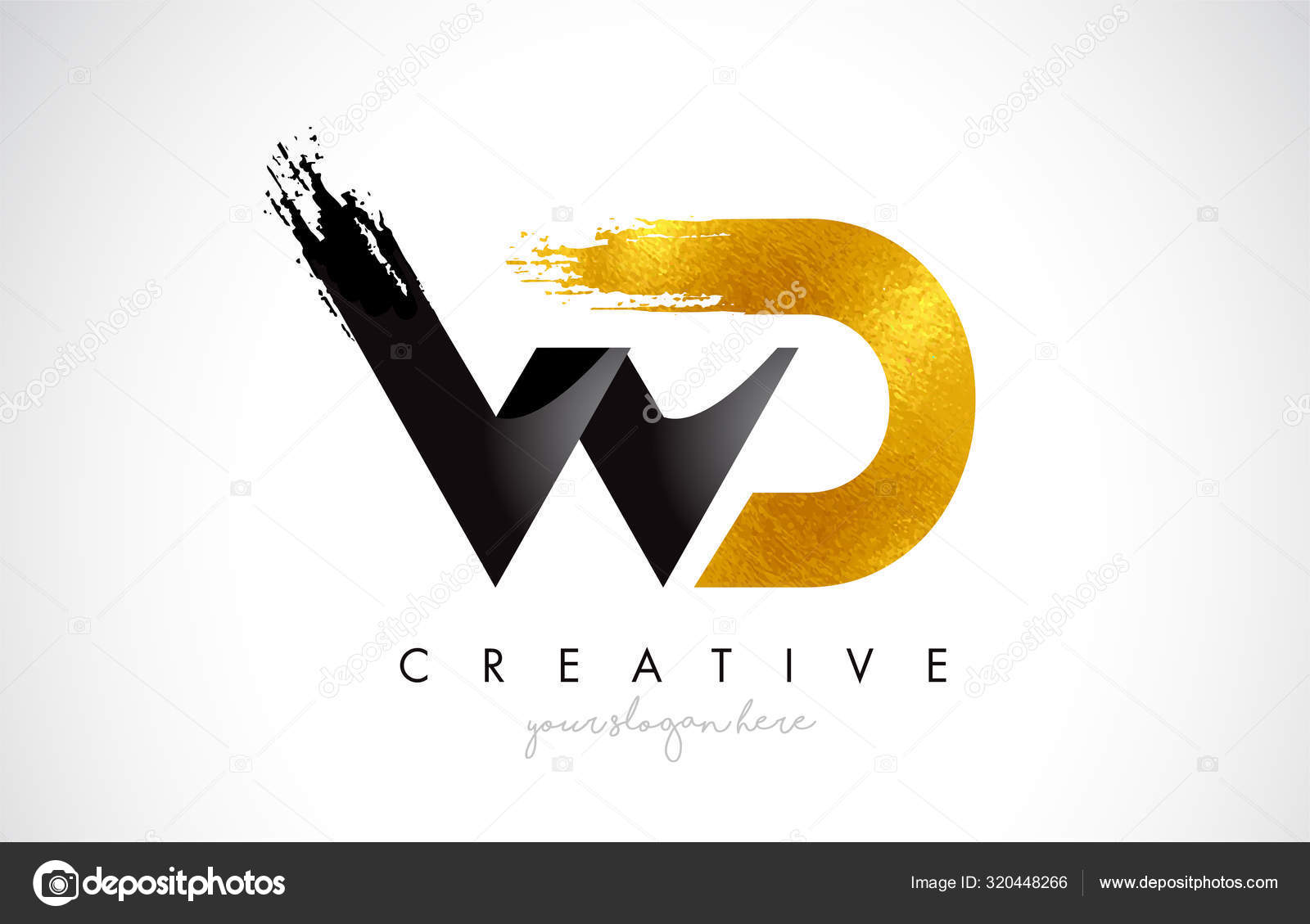 WD Letter Design with Black Golden Brush Stroke and Modern Look. Stock ...