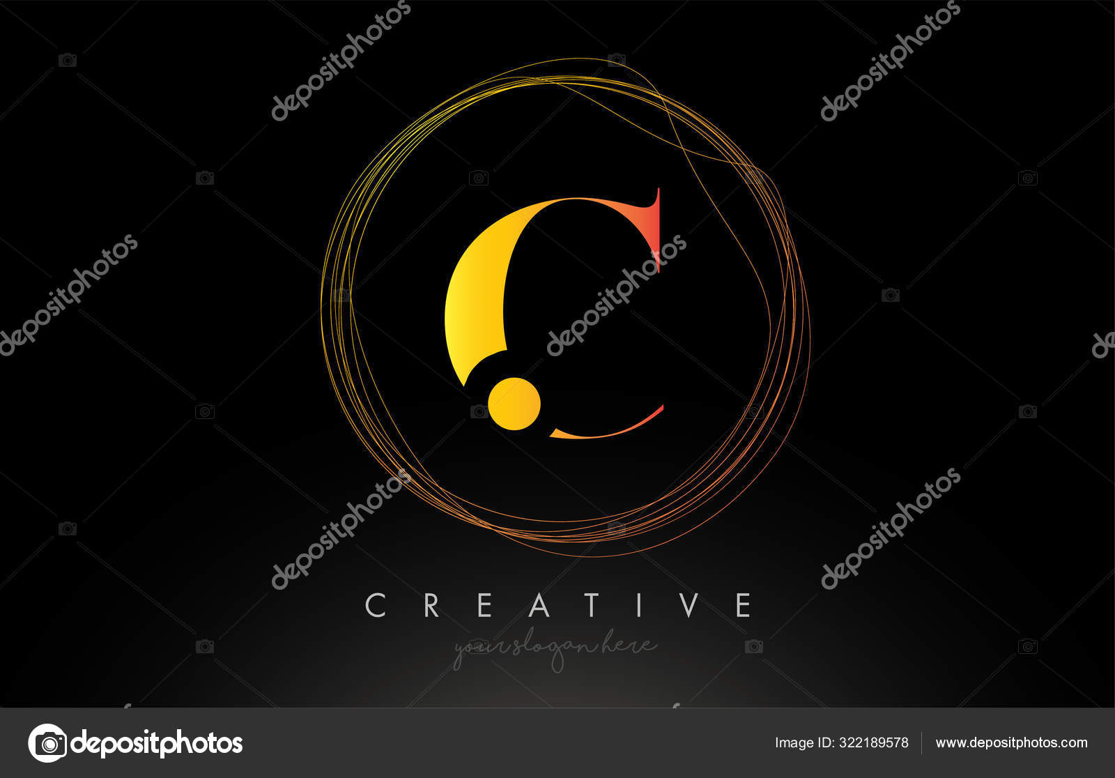 Gold Artistic C Letter Logo Design With Creative Circular Wire F Stock ...