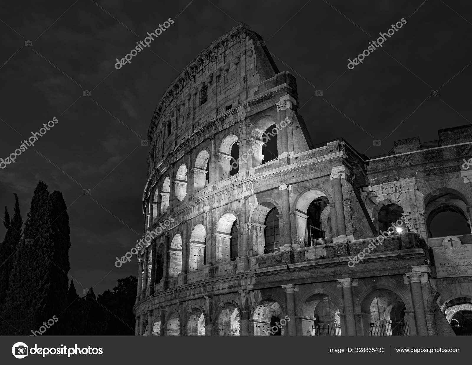 Rome Colosseum at Night Architecture in Rome City Center Black and ...