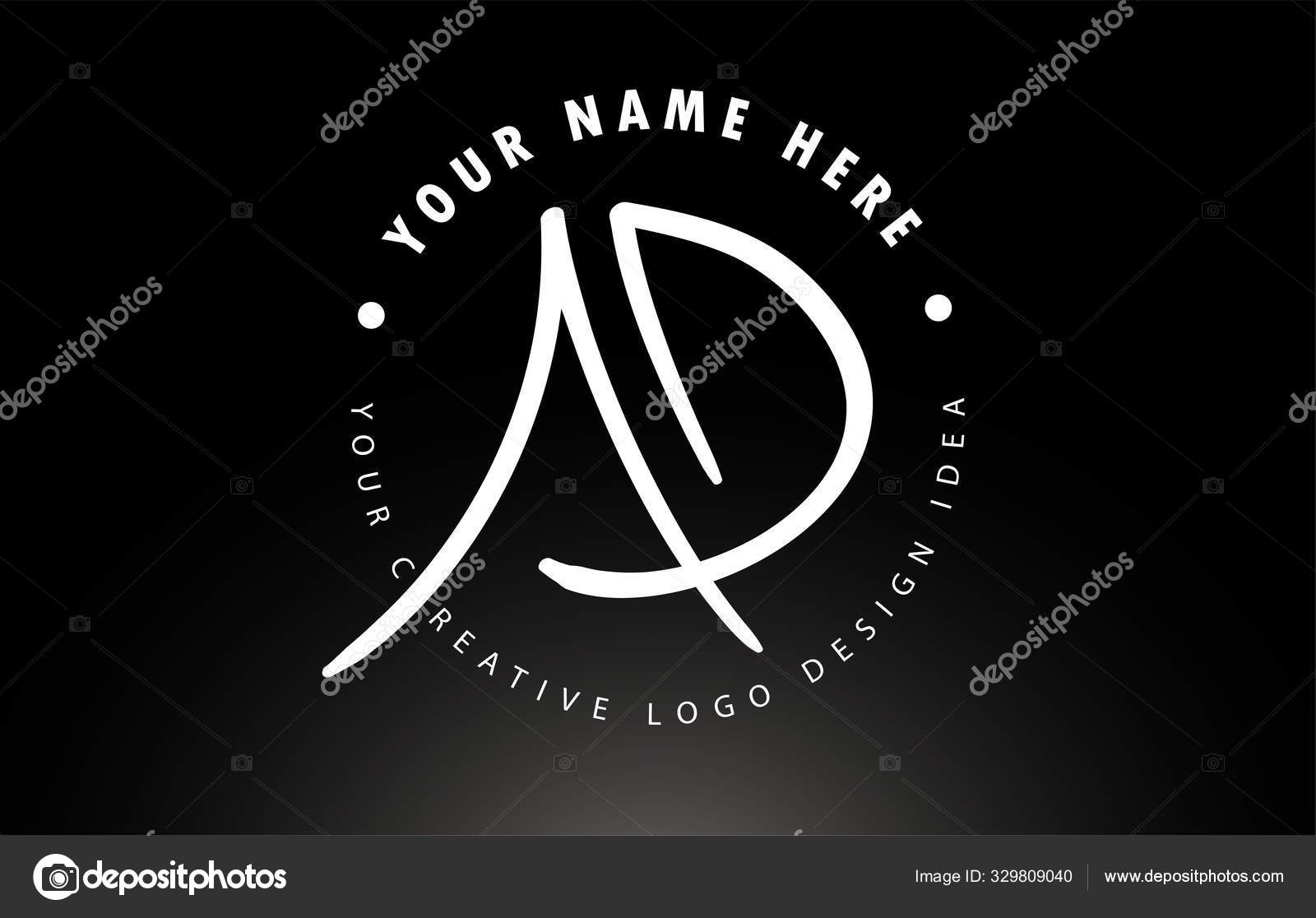 AD letras manuscritas Logo Design com padrão de letra circular . Vetor ...