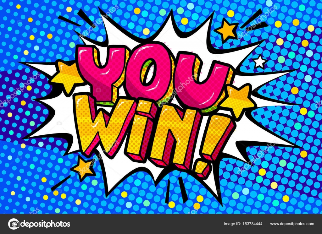 You Win Yellow Message In Pop Art Style Stock Vector
