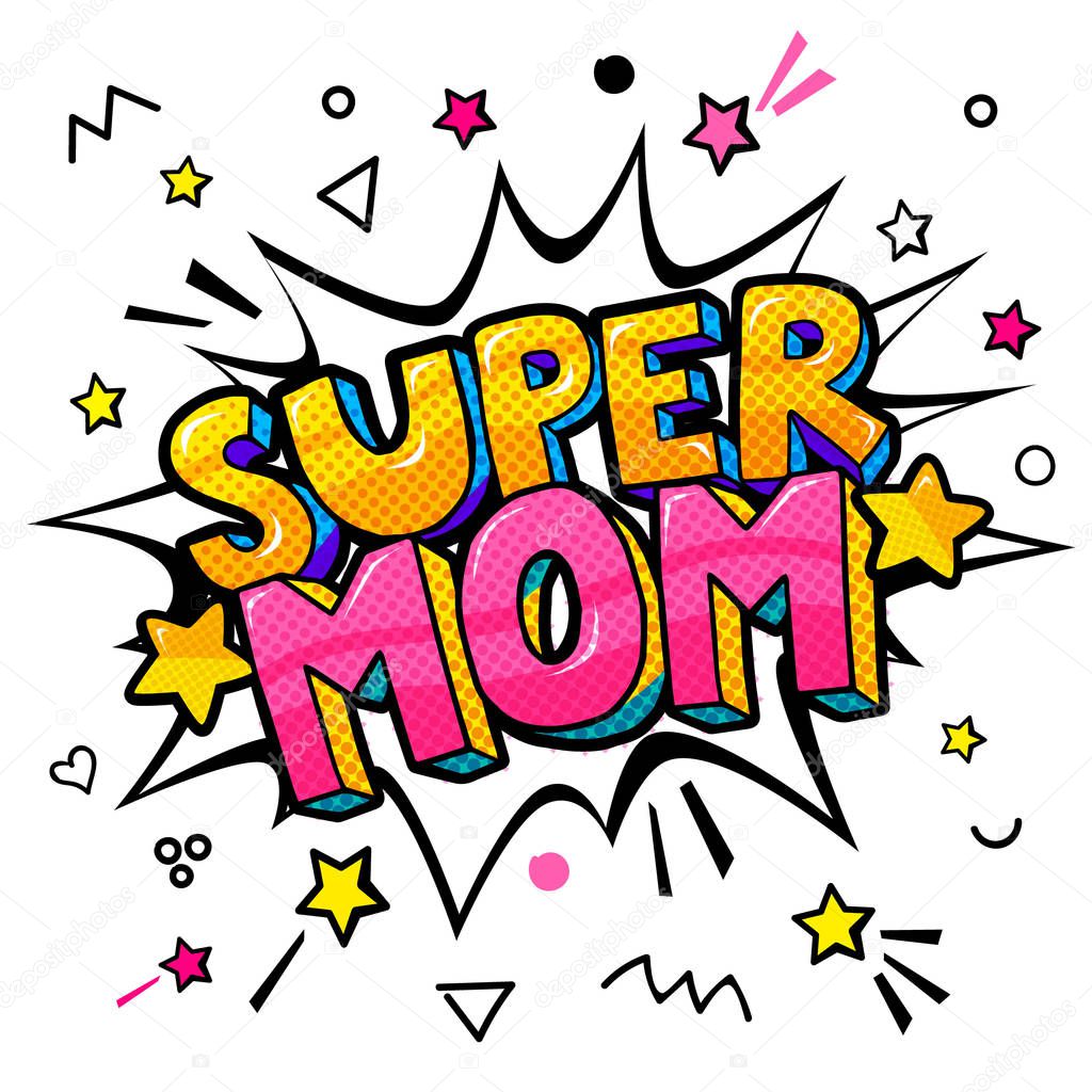 Super mamá en estilo de arte pop para la celebración del Día de la ...