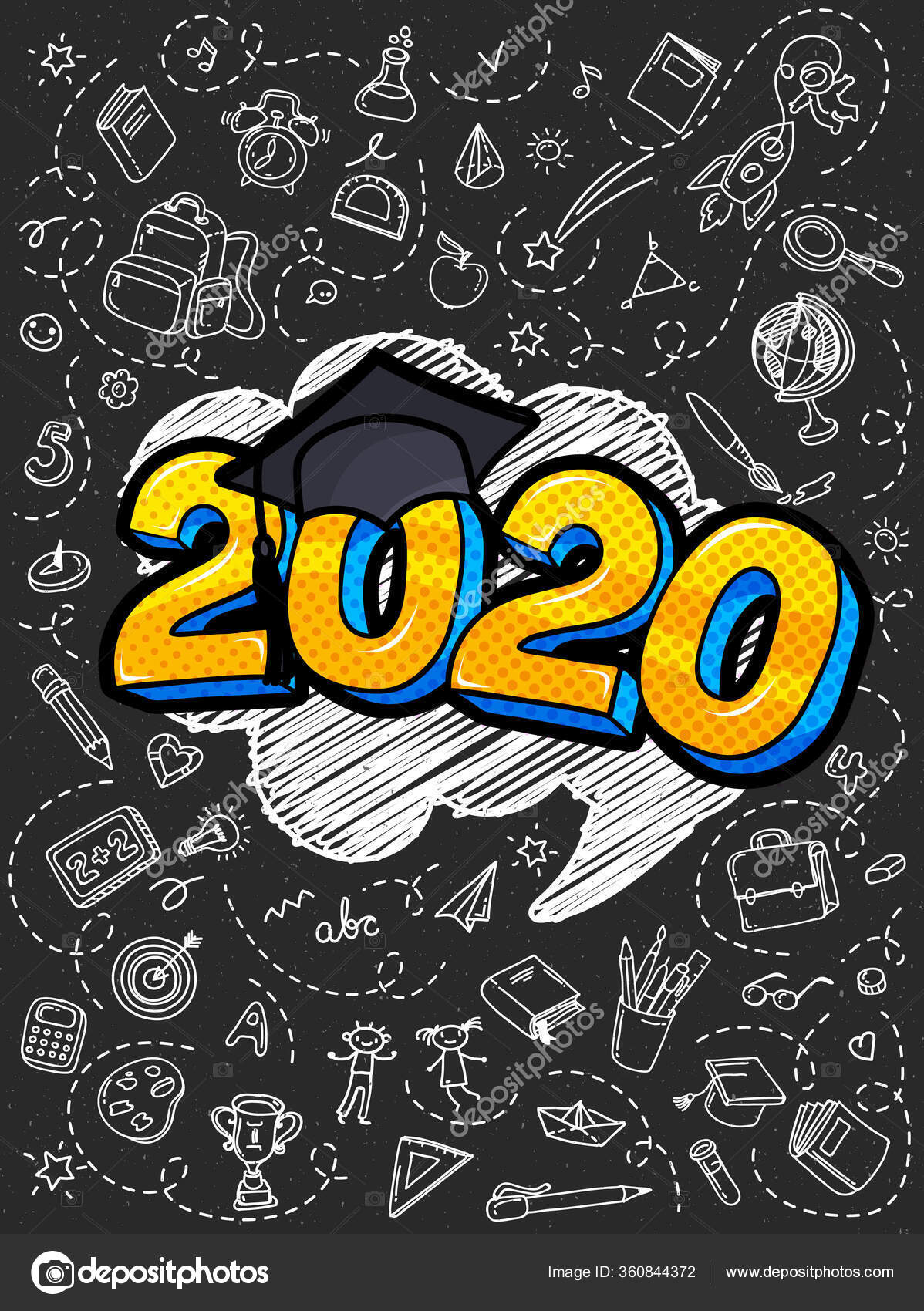 Concept Graduating Class 2020 Numbers Graduation Cap Pop Art Style ...