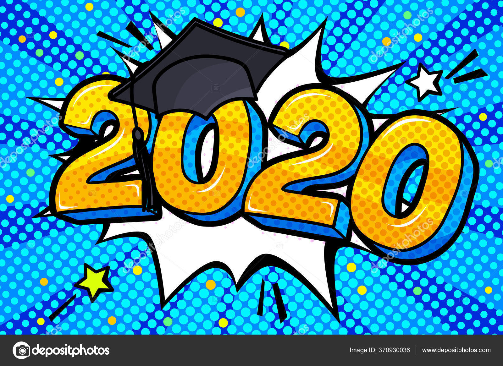 Concept Graduating Class 2020 Numbers Graduation Cap Pop Art Style ...