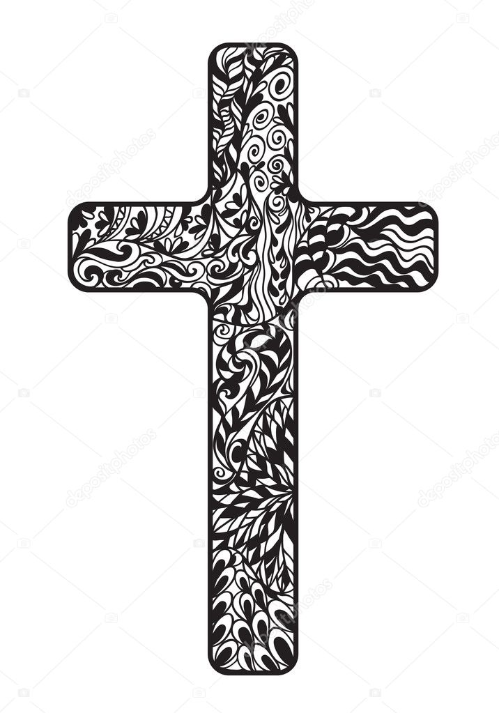 Cross, crucifix, zentangle style, floral pattern. — Stock Vector ...