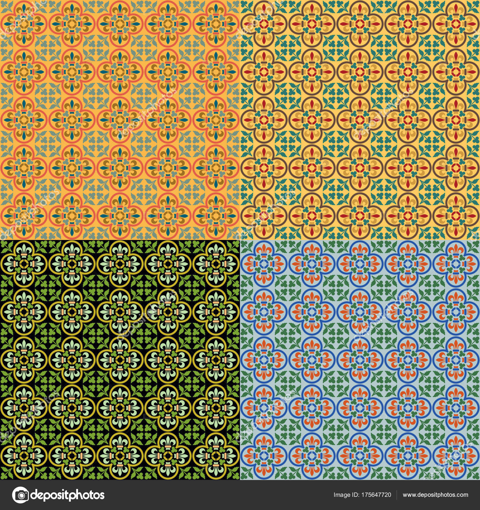Seamless Classic Multicolor Tiled Patterns Swatches Included Vector ...