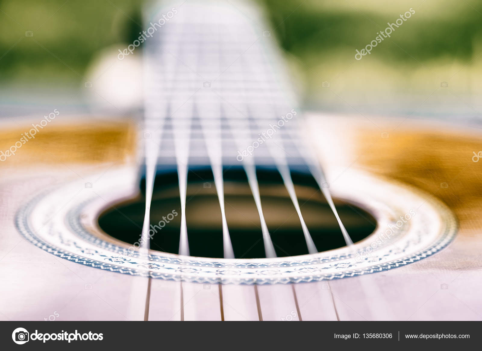 Acoustic guitar bridge and strings close up - macro — Stock Photo ...