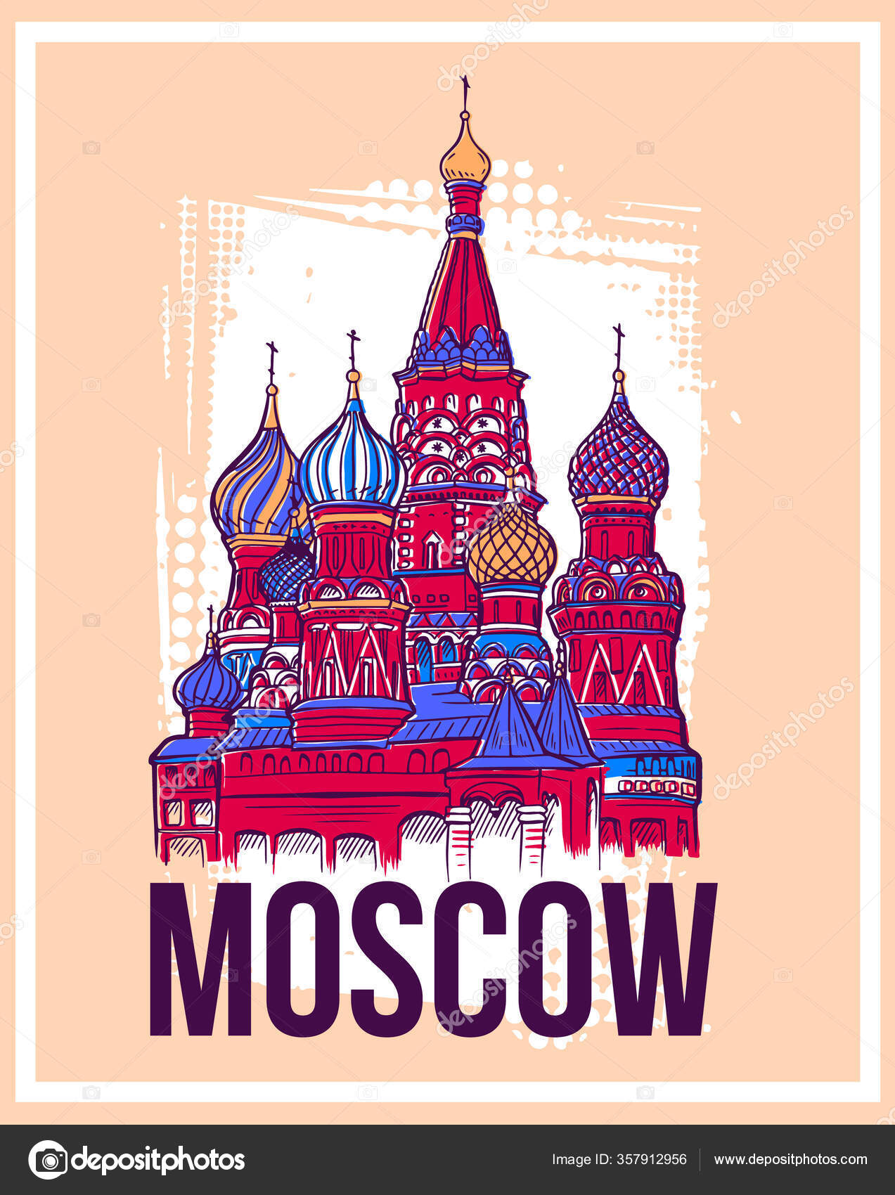 Cartoon sketch drawing Moscow symbol - Saint Basils Cathedral, Russia ...