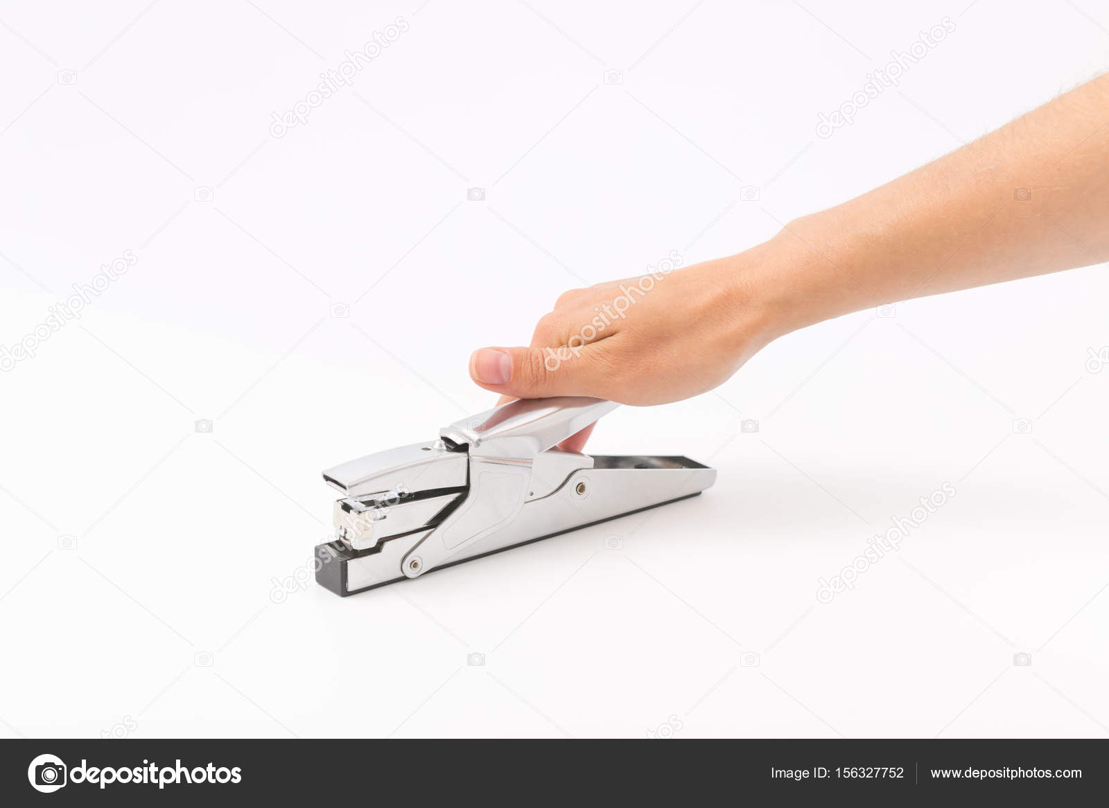 Female hands on a white background with a stapler. — Stock Photo ...