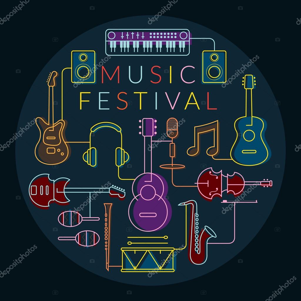 Music Instruments Objects Label, Line Design Stock Vector by ©muchmania ... Music Instruments Objects Label, Line Design Stock Vector by ©muchmania ...