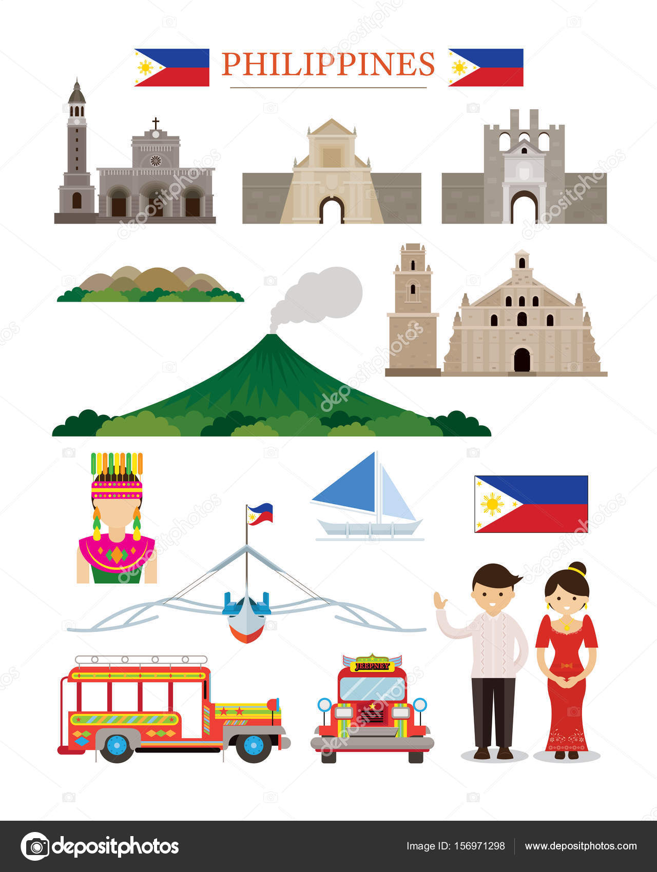 Philippines Landmarks Architecture Building Object Set Stock Vector ...
