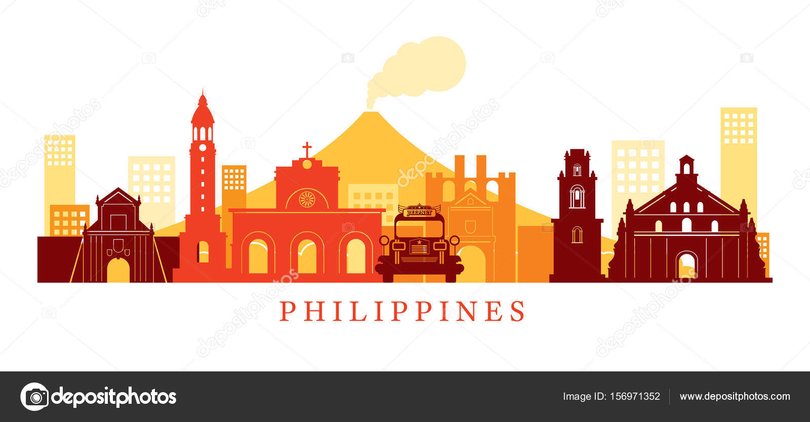 Philippines Architecture Landmarks Skyline, Shape Stock Vector Image by ...